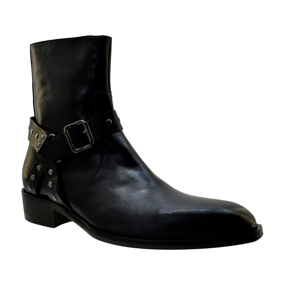 Men's Italian Boots Jo Ghost 4942 Black Leather Harness Buckle Ankle C ...