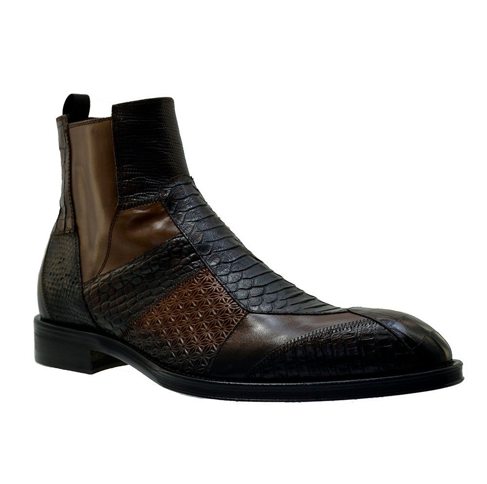 Men's Italian Boots Jo Ghost 4996 Brown Print Python Leather Formal An ...