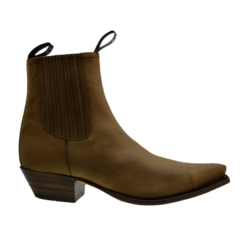 Men's Cowboy Boots Sendra 1692 Brown Leather Cuban Heel Pull up Ankle ...