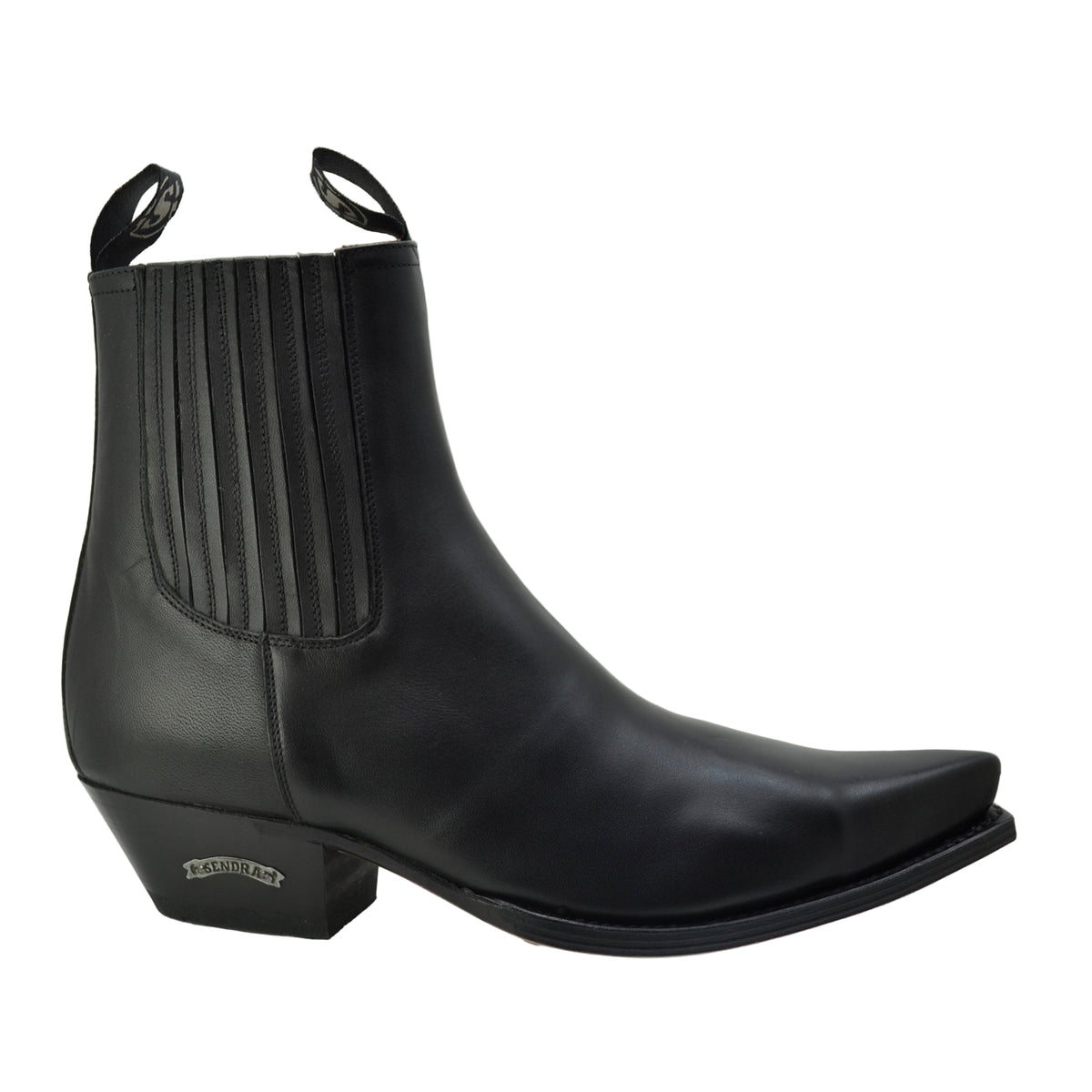 Men's Cowboy Boots Sendra 1692 West Black Leather Cuban Heel Pull up A ...