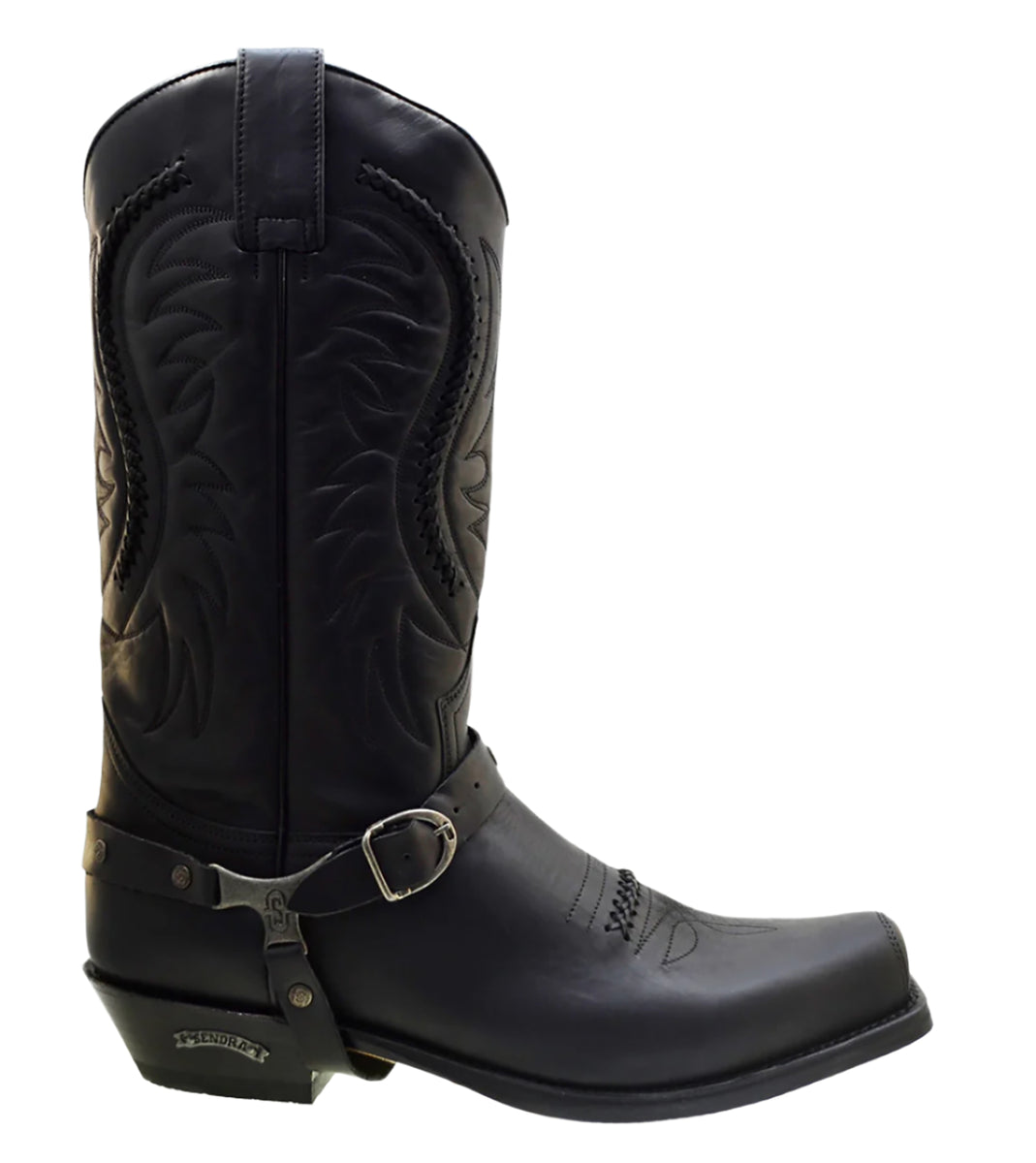 Men's Biker Boots Sendra 3434 Harness Black Leather Cuban Heel Mid-cal ...