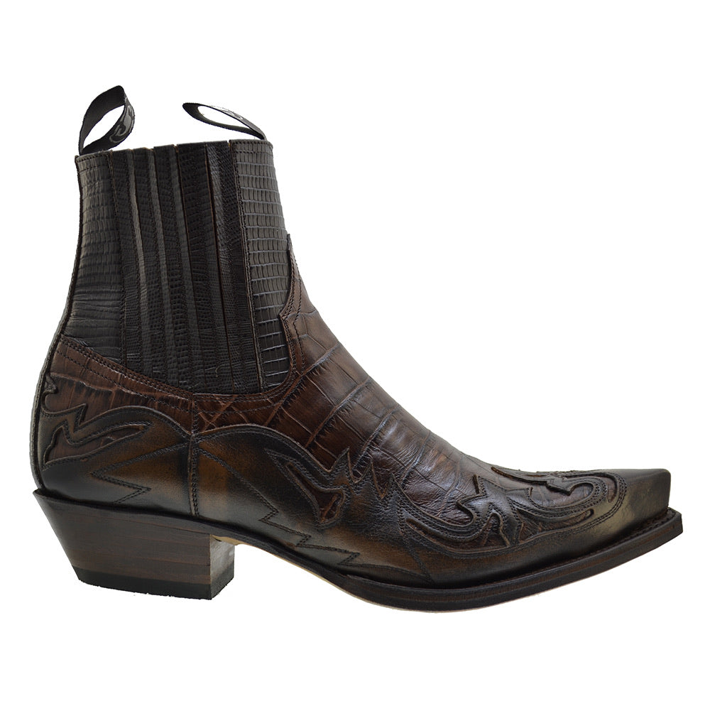 Men's Cowboy Boots Sendra 4660CR Brown Print Crocodile Leather Cuban H ...